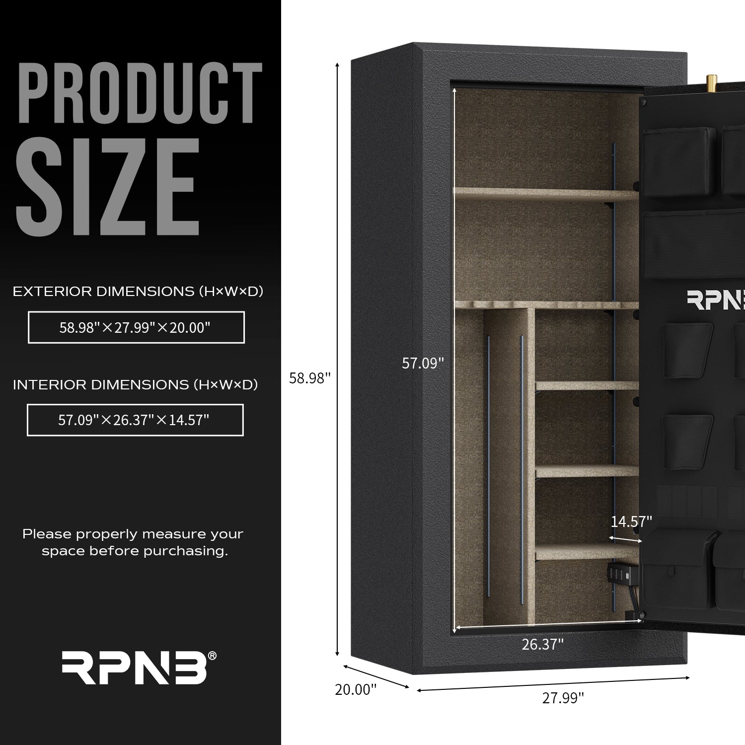 RPNB RPFS30-B 30 Gun Fireproof Biometric Gun Safe Black - Safe and ...