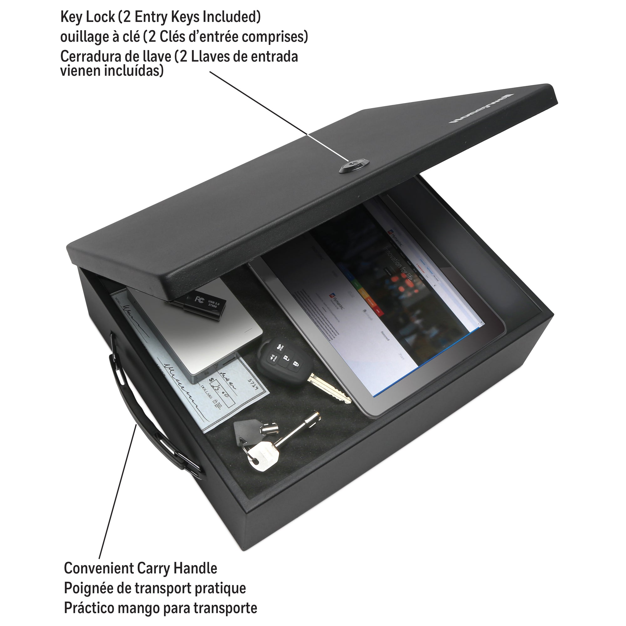 Honeywell 6209 Large Key Locking Steel Security Cash Box with Carry Ha ...