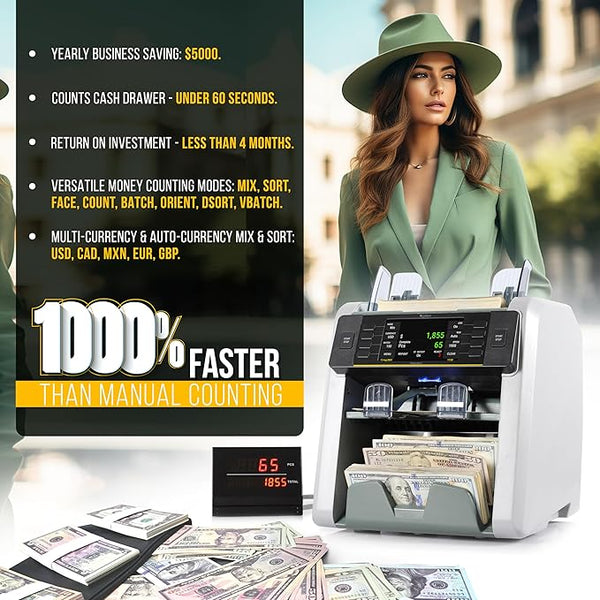 Kolibri B-SGN Signature 2-Pocket Mixed Bill Counter, Sorter & Reader ...