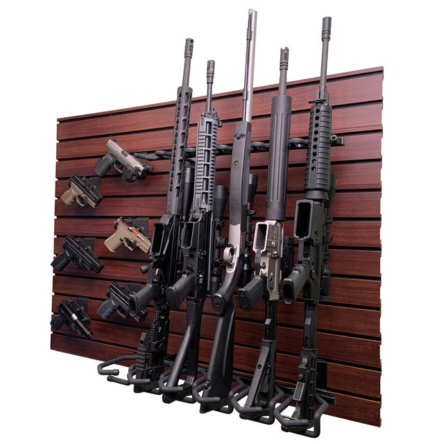 Hold Up Displays Walnut Gun Wall Bundle for 6 Rifles and 6 Pistols HD1 ...