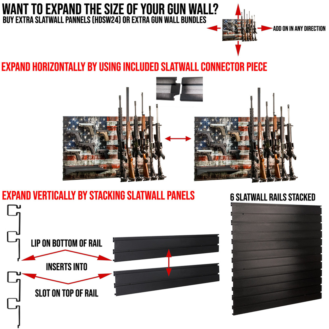 Hold Up Displays American Flag Gun Wall Bundle for 6 Rifles and 6 Pist ...