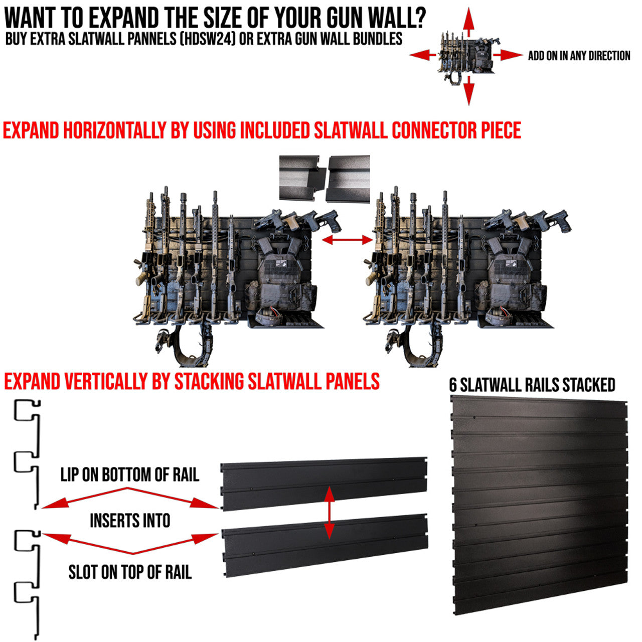 Hold Up Displays Gun Wall Bundle for 6 rifles and 6 pistols Black HD90 ...